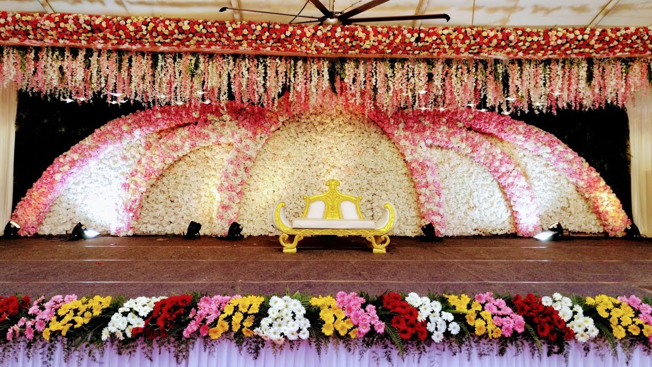beautifully grand reception stage backdrop, fully flower wall ...