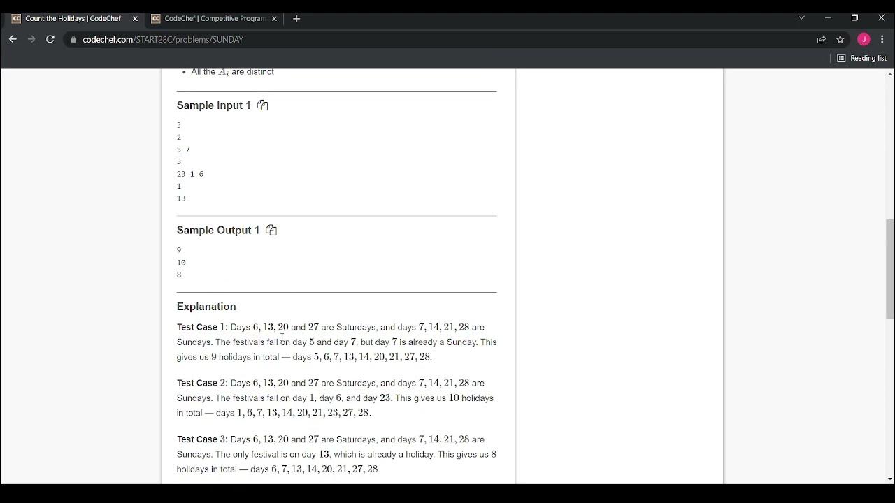 Codechef Count the Holidays | Detailed Logic and Solution | CodeChef Starters 28 - YouTube
