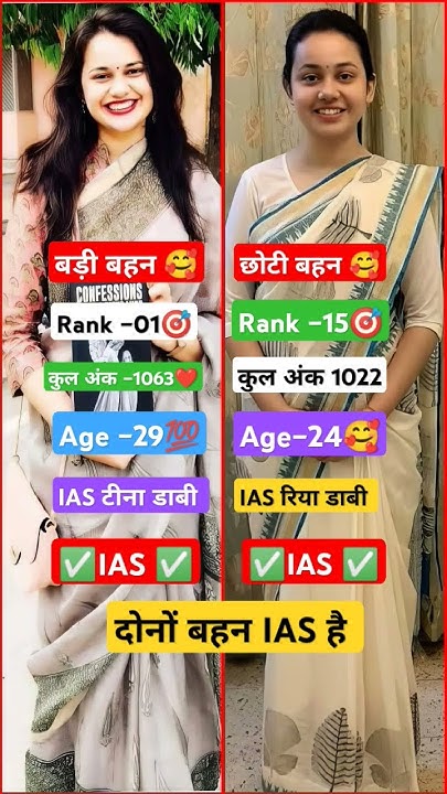 IAS टीना डाबी Vs IAS रिया डाबी दोनों बहन IAS हैं #motivation #upsc #dailyshorts#study#dm # ...