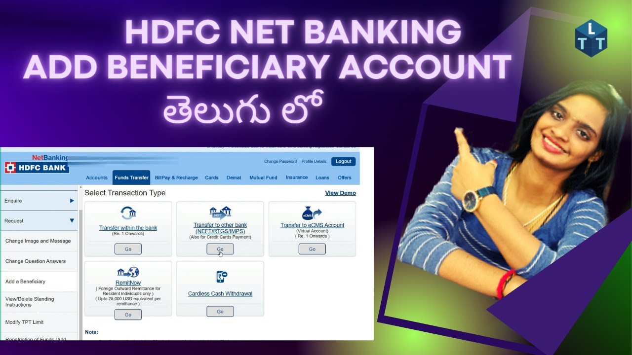 How to add Beneficiary in HDFC Net banking for fund transfer in Telugu ...