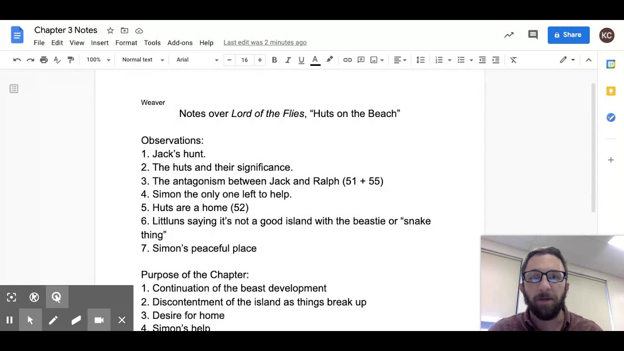 Lord of the Flies Chapter 3 Notes - Google Docs - YouTube