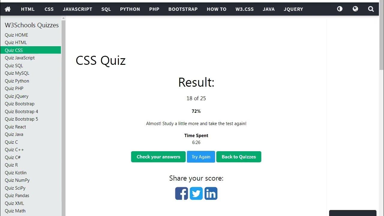 Check you CSS Knowledge with Me on W3School Quiz - YouTube