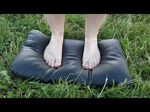 Barefoot girl jumps on my pillow