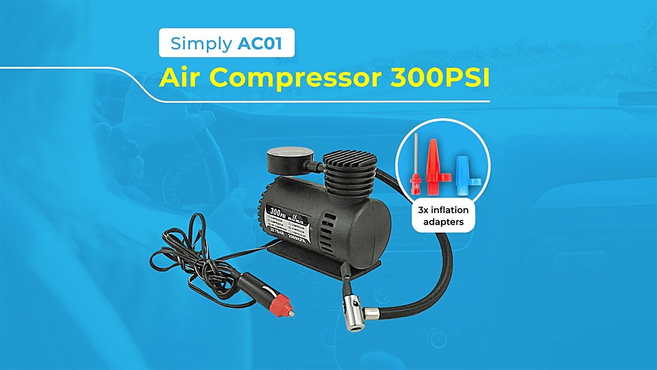Simply AC01 Air Compressor 300PSI with 3x Inflation Adapters - YouTube