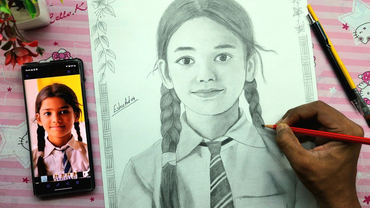 Realistic Potrait Drawing / Student Pencil Sketch / How To Draw A Girl ...