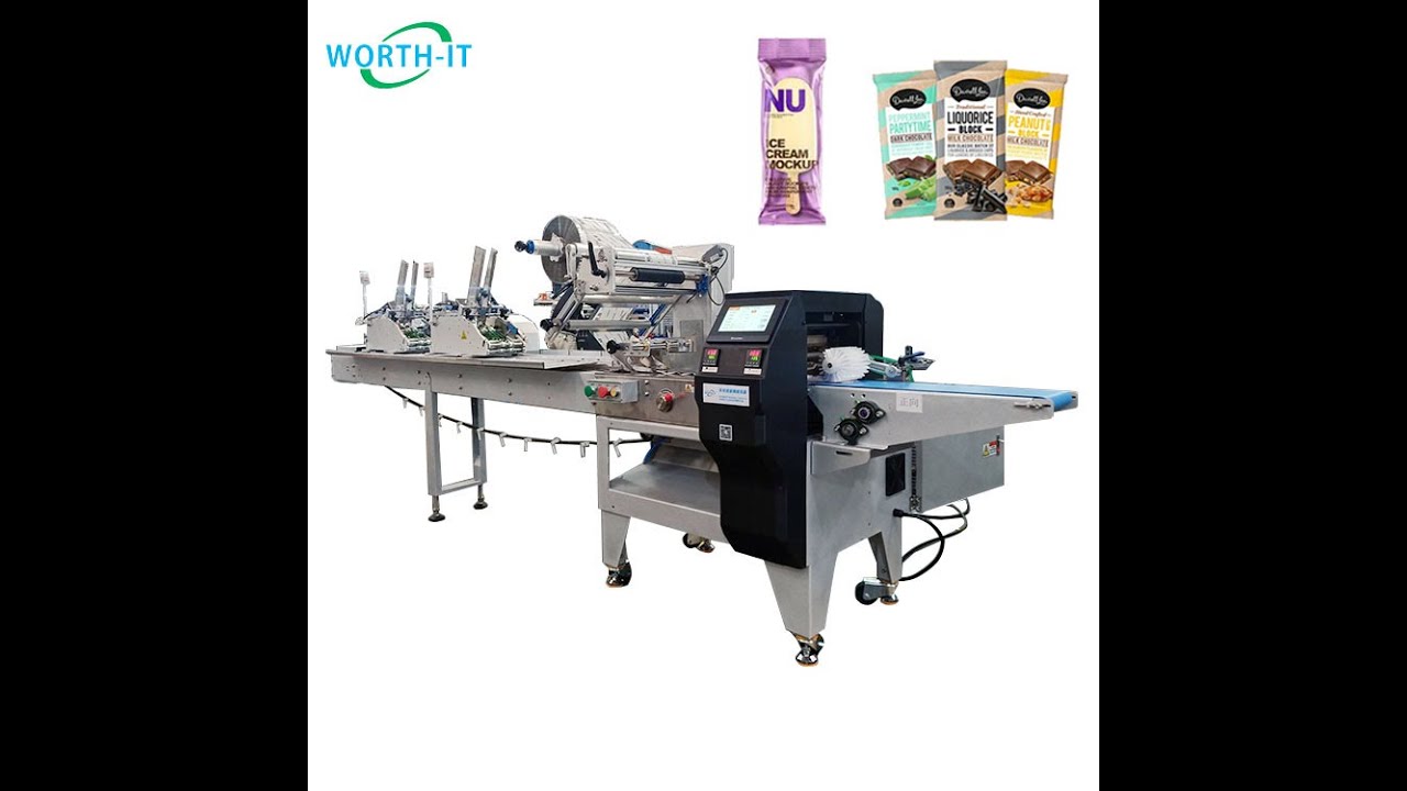 Flow Wrap Packaging Machine with 4 Stations Card Feeders - YouTube