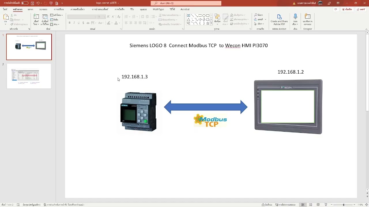 ้PLC LOGO8 Modbus TCP/IP Wecon HMI PI3070 - YouTube