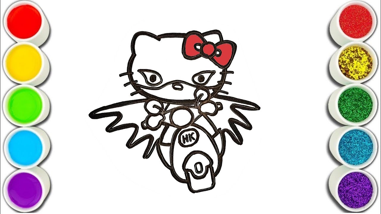 Hello Kitty in a bat outfit Painting and Coloring for Kids, Toddlers ...