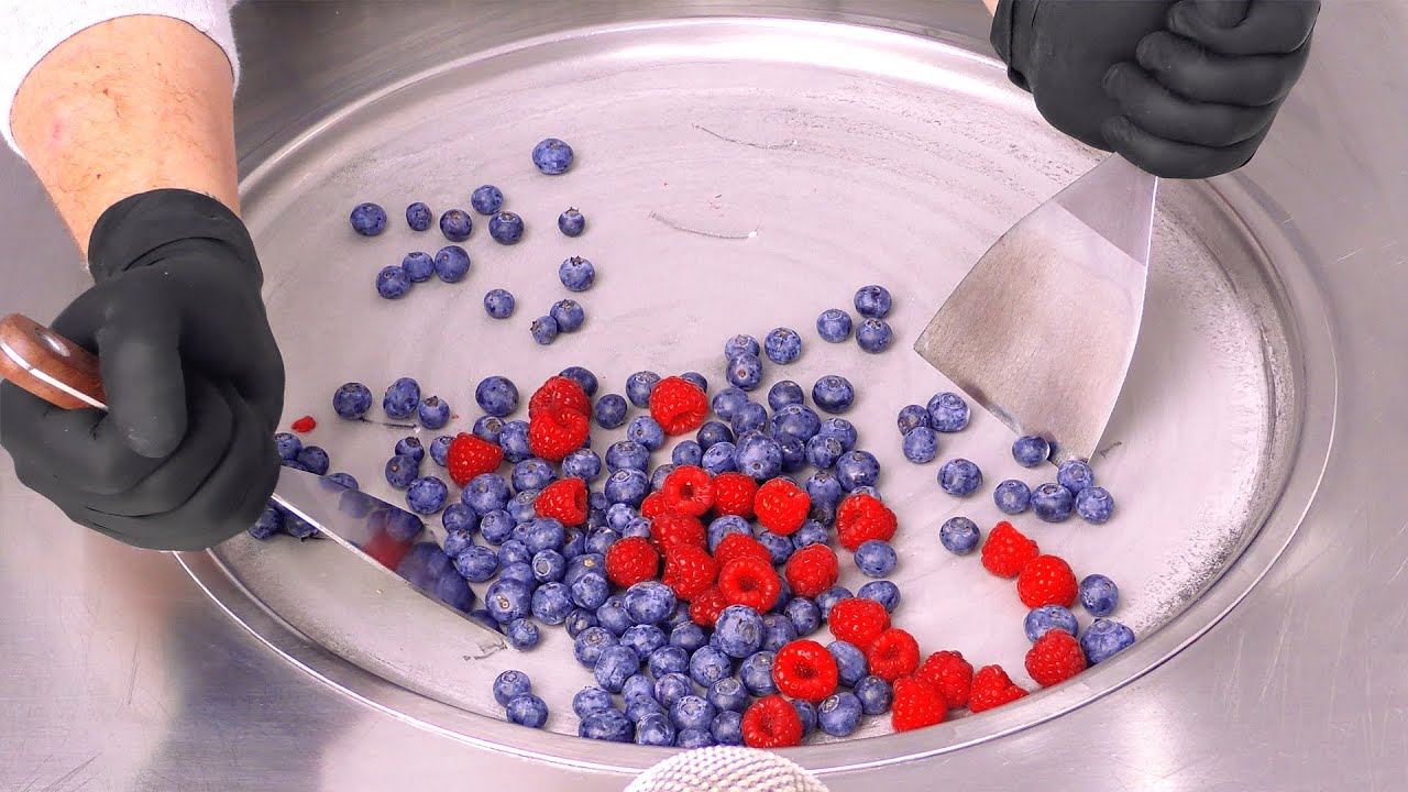 Berry ASMR | Blueberry & Raspberry Ice Cream Rolls - YouTube