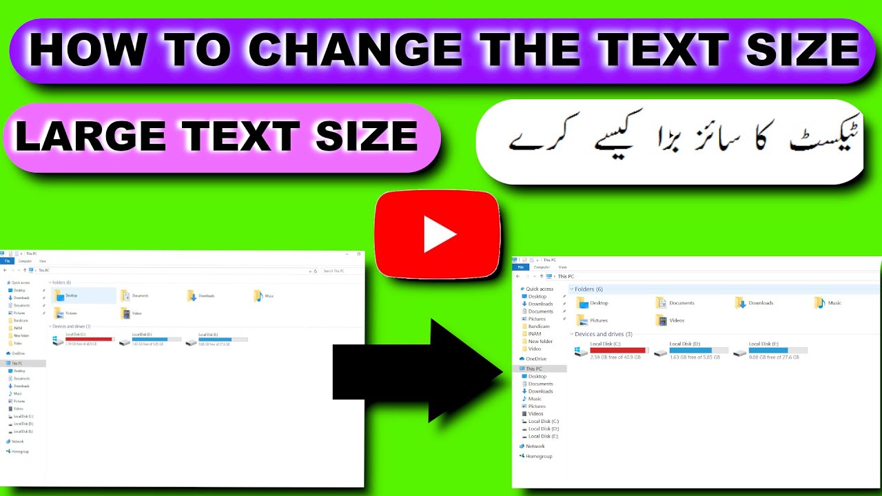 How To large Text In Window 10,8,7/window 10,8,7 main text ka size kasy ...
