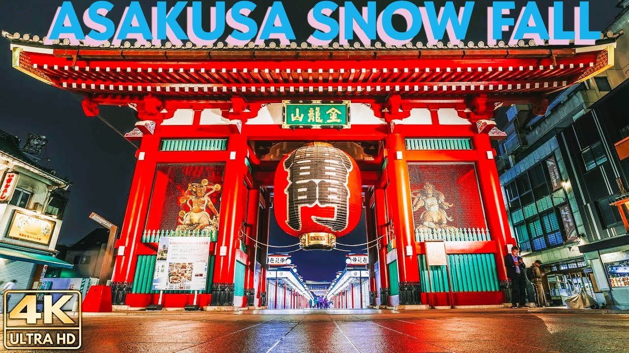 Admire the beauty of Asakusa snowfall at night - YouTube