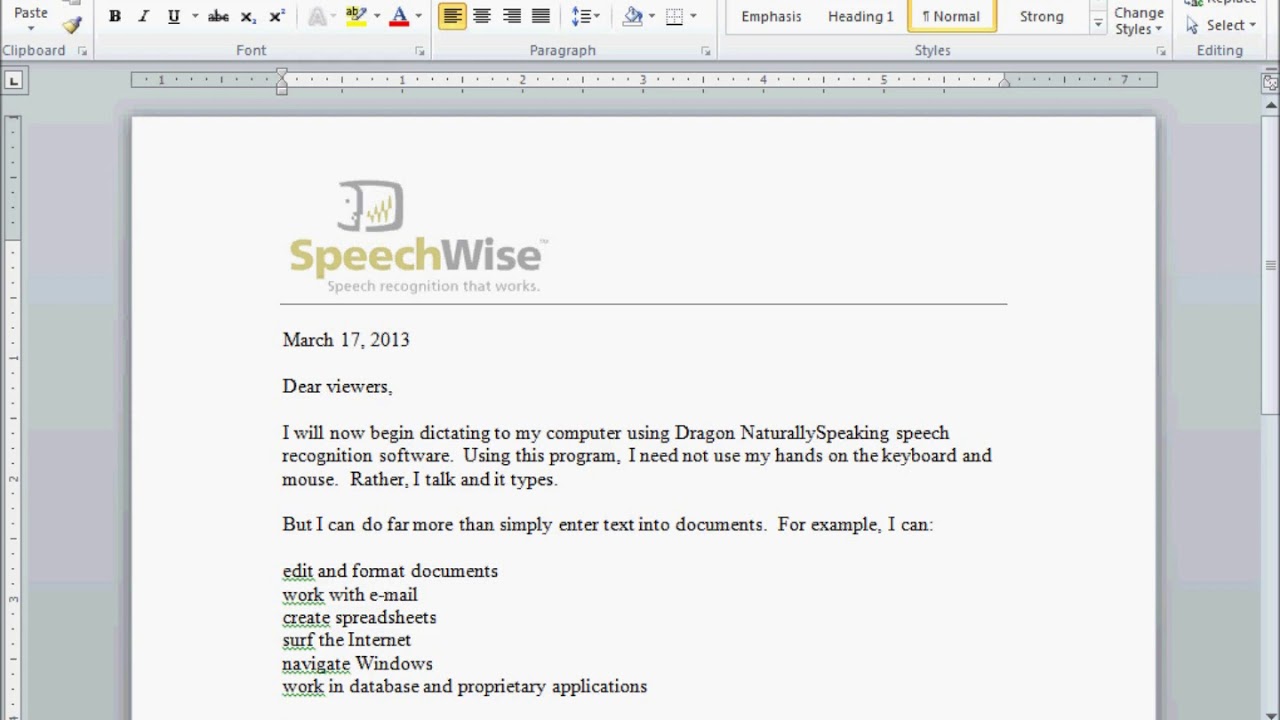 Creating a Document in Microsoft Word with Dragon - YouTube
