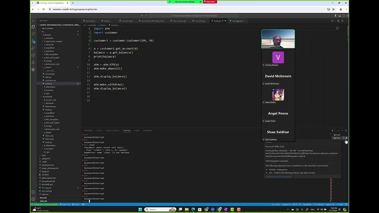 071724 COSC 1336 Python ATM use customer in main - YouTube