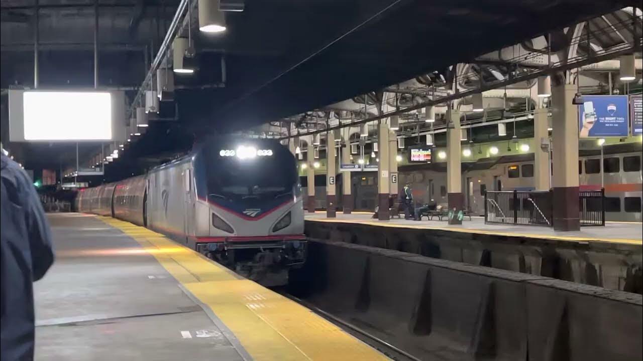 Amtrak train ACS 64 entering Newark Penn Station with the viewliners Cars - YouTube