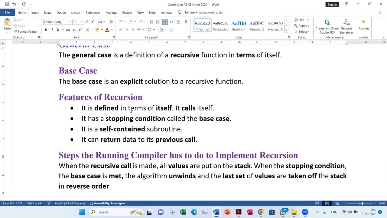 Cambridge A2 Computer Science Chapter 19 Computational Thinking Recursion 1 - YouTube