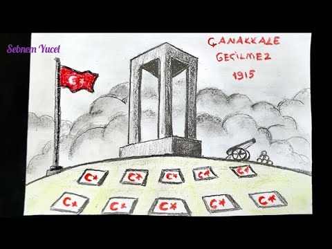 18 MART ÇANAKKALE ZAFERİ RESMİ - ADIM ADIM ŞEHİTLİK ABİDESİ ÇİZİMİ #drawing #çanakkale #resim