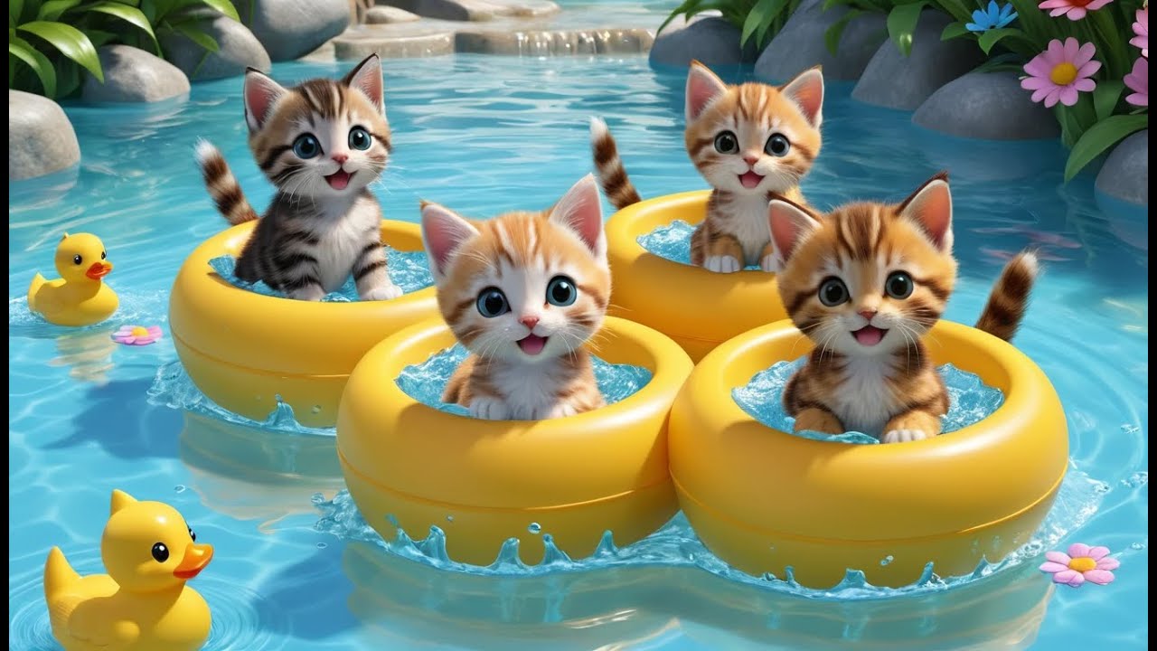 Six Silly Kittens Jumping in the Pool | Playful Kitten Nursery for ...