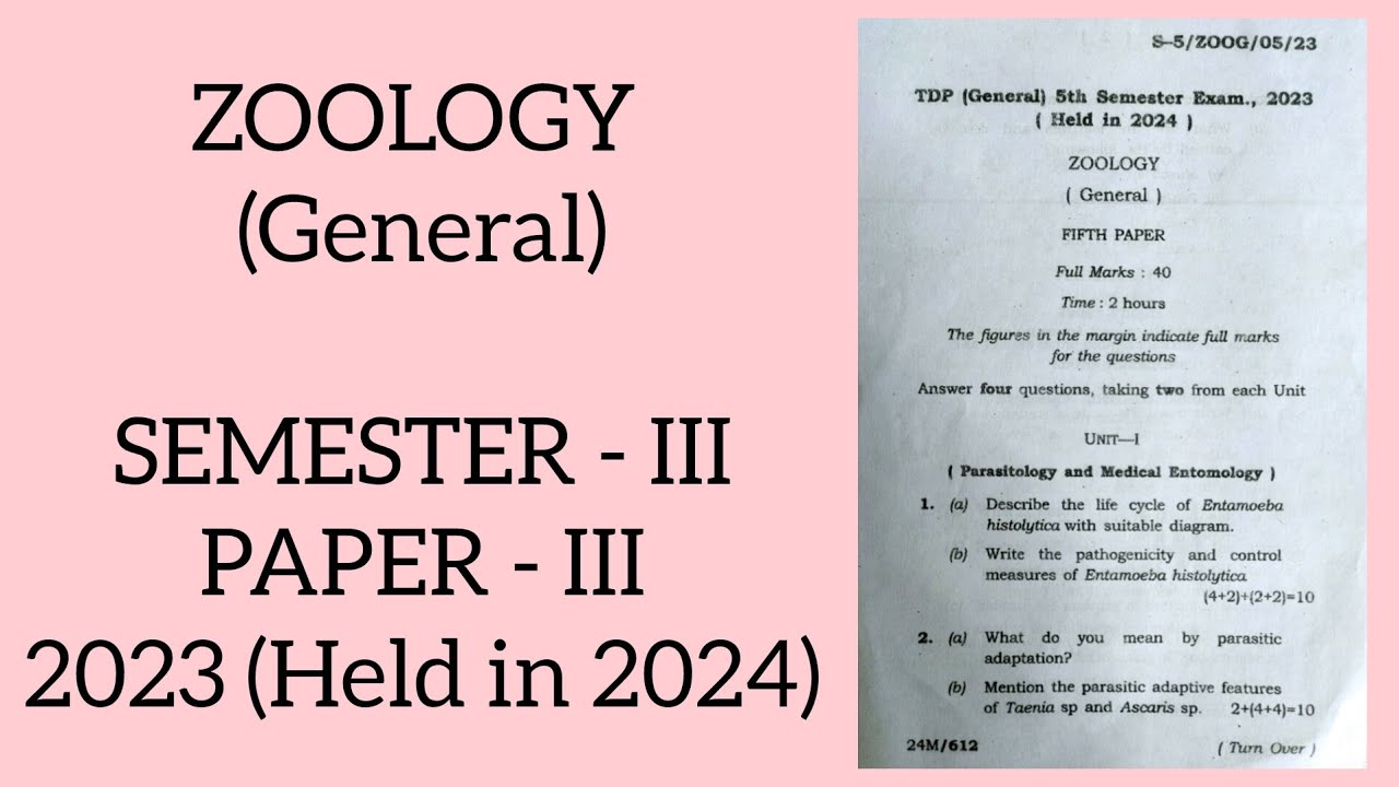 Zoology (General) 3rd Semester Paper-III 2023 (Held in 2024) Tripura ...
