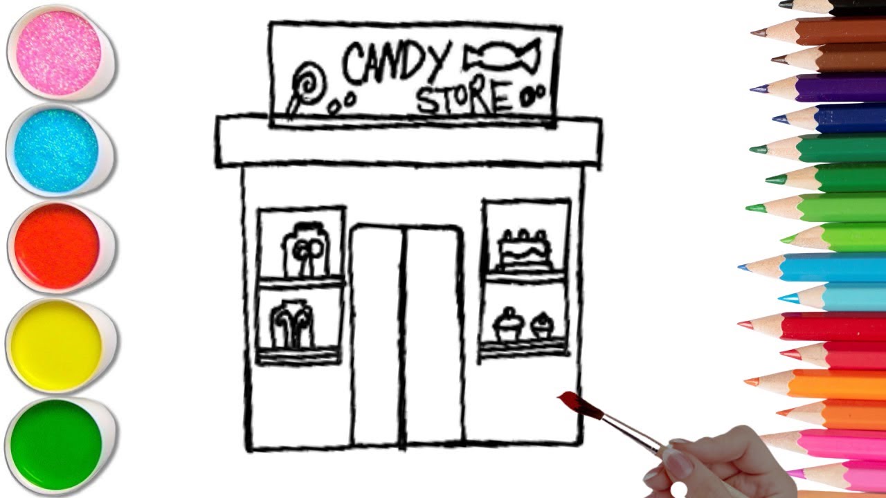 How To Draw cute Candy Shop Drawing, Painting & Coloring For Kids and ...