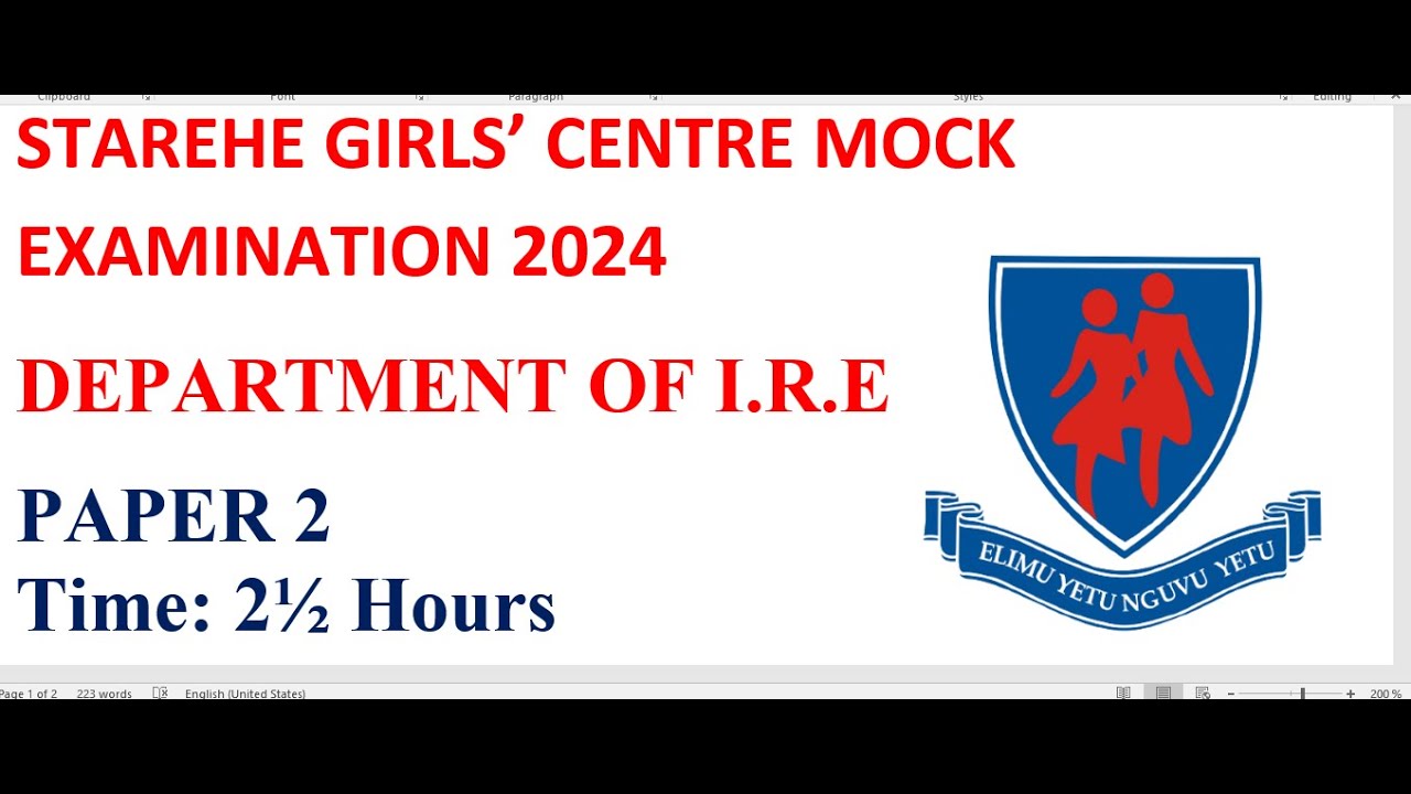 KCSE 2024 . STAREHE GIRLS HIGH IRE PAPER 2. ISLAMIC RELIGIOUS EDUCATION ...