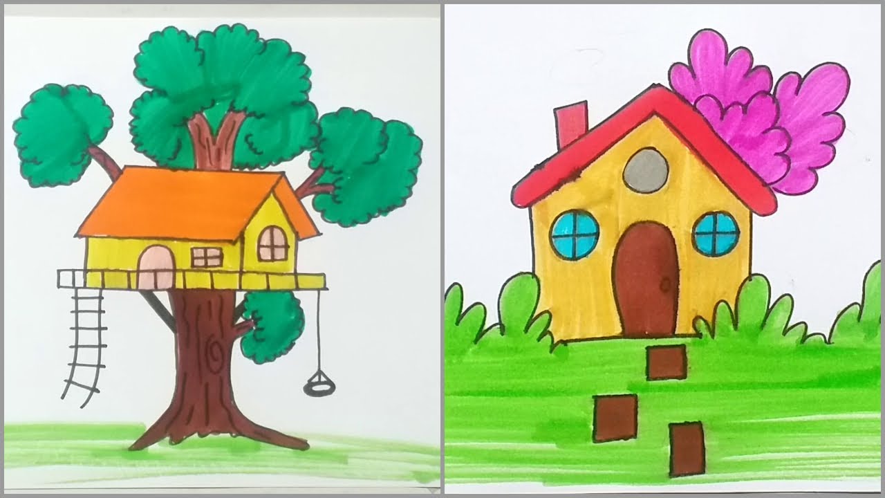 Easy House Drawing Ideas | How to draw House drawing step by step - YouTube