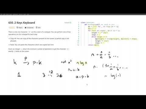 [August 19, 2024, LeetCode daily] 650. 2 Keys Keyboard - Python, solution explained - YouTube