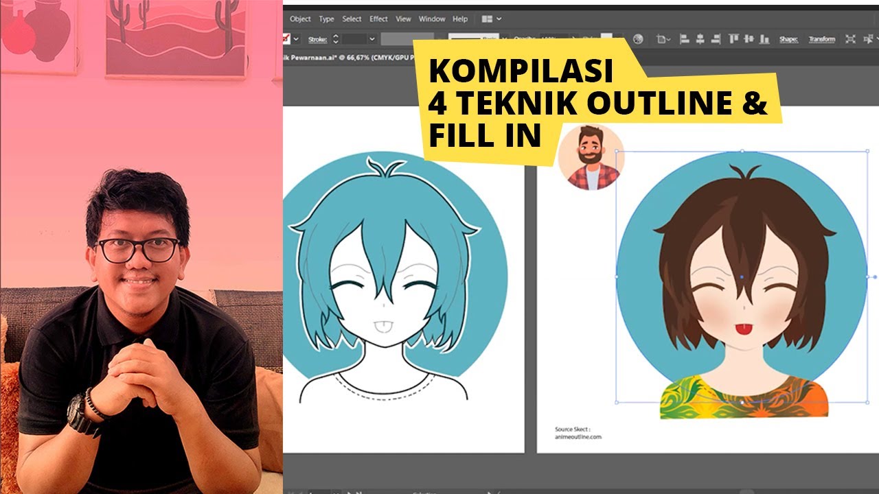 Kompilasi 4 Teknik Outline Drawing dan Fill In di Adobe Ilustrator ...