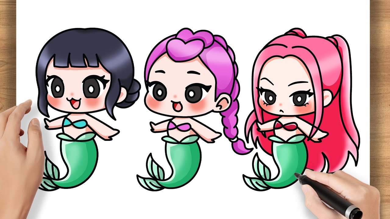 Drawing Cute Huntrix Mermaid Rumi Zoey & Mira | Kpop Demon Hunters ...