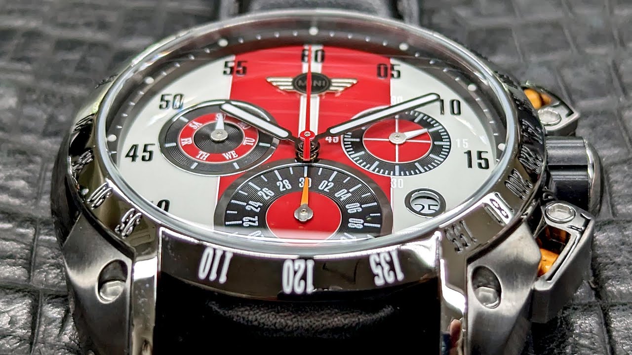 ミニクーパーをイメージしたレーシーでマッシブなクロノグラフモデル MINI Swiss Watches 360506 RED/WHITE ...