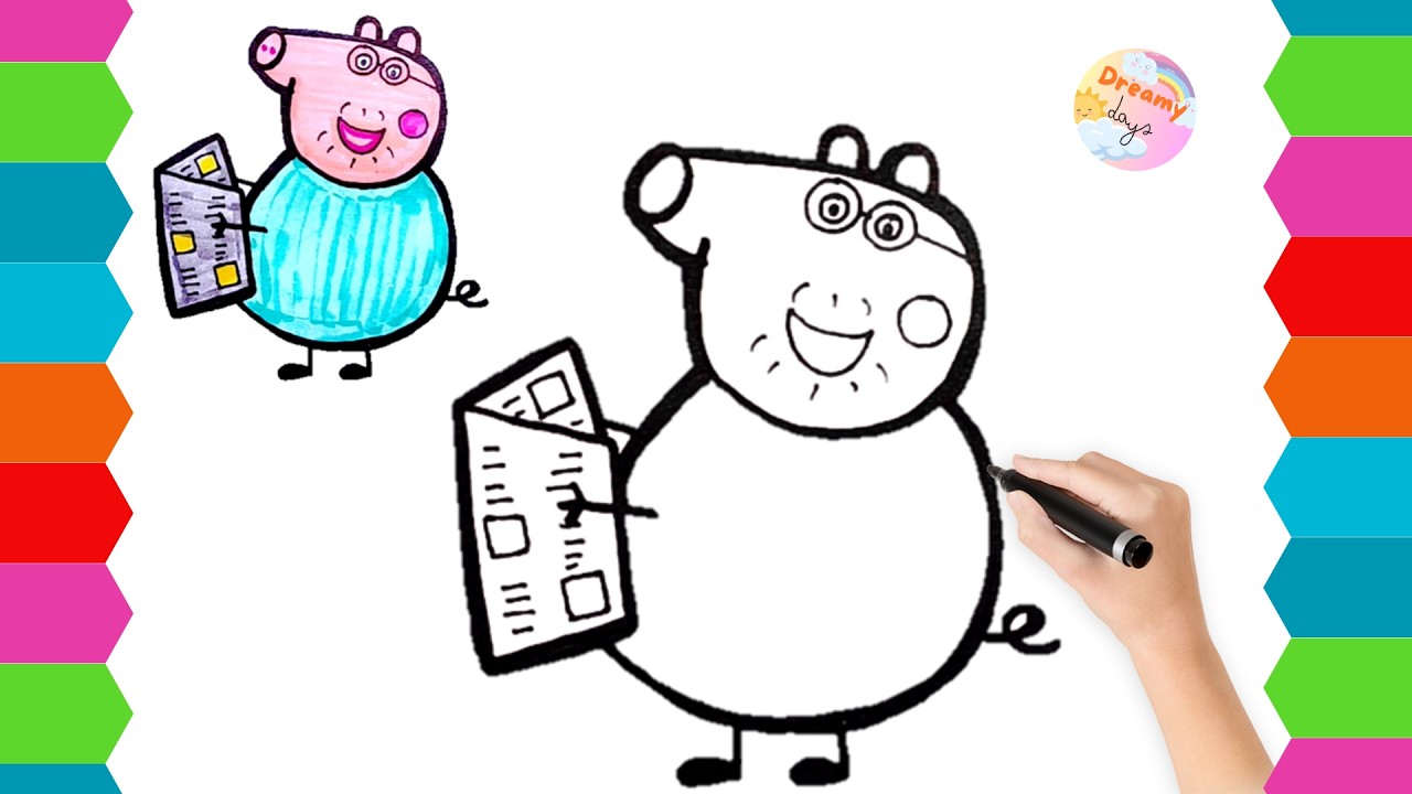 Easy Papa Pig Drawing and Coloring for Kids - YouTube