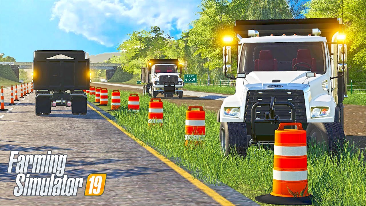 POURING GRAVEL AT INTERSTATE CONSTRUCTION SITE (WITH TRAFFIC) | FS19 ...