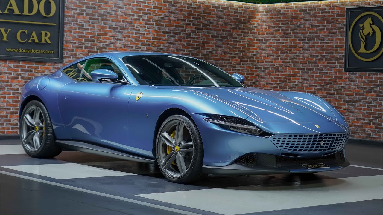 Light Blue Ferrari Roma 2022 at Dourado Luxury Cars! - YouTube