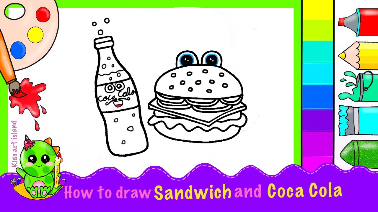 How to draw a sandwich 🍔and a Coca-Cola🥤|coloring for kids and toddlers ...