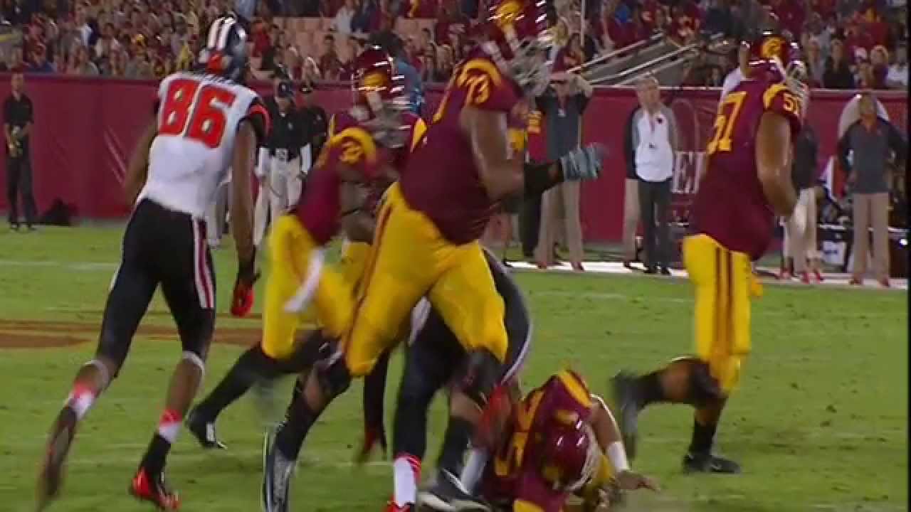 Max Tuerk targets Noke Tago knee USC vs OSU 09-27-14 - YouTube