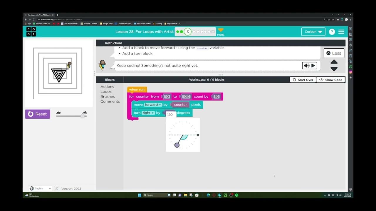 Code.org Express Course 2022 For Loops with Artist Lesson 28 Upload ...