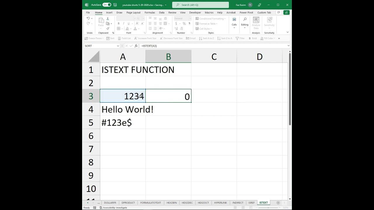 The Learnit Minute Istext Function Excel Shorts Youtube