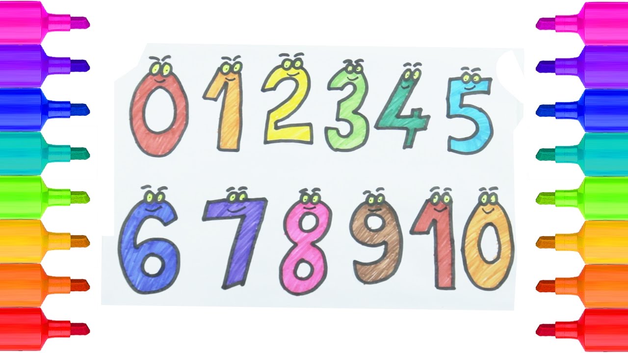 How to Draw and color Numbers | Drawing Numbers 0 to 10 | Colouring ...