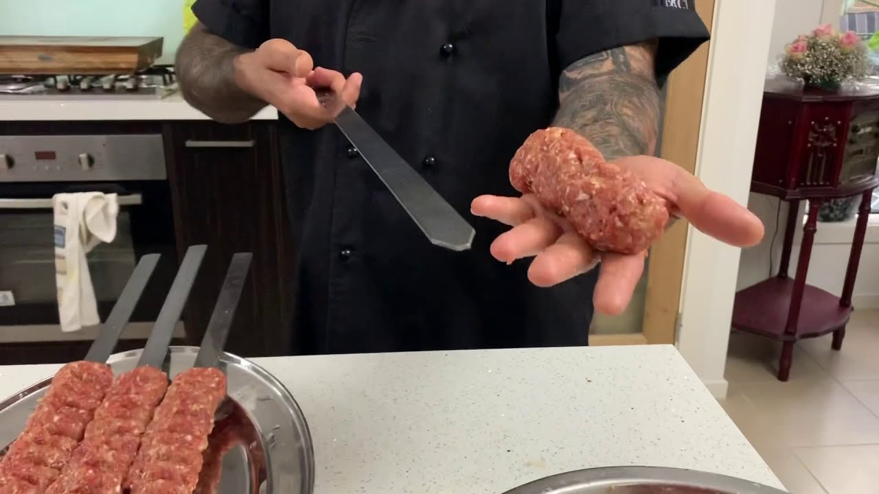 Skewering Koobideh Kebab the easy way! - YouTube