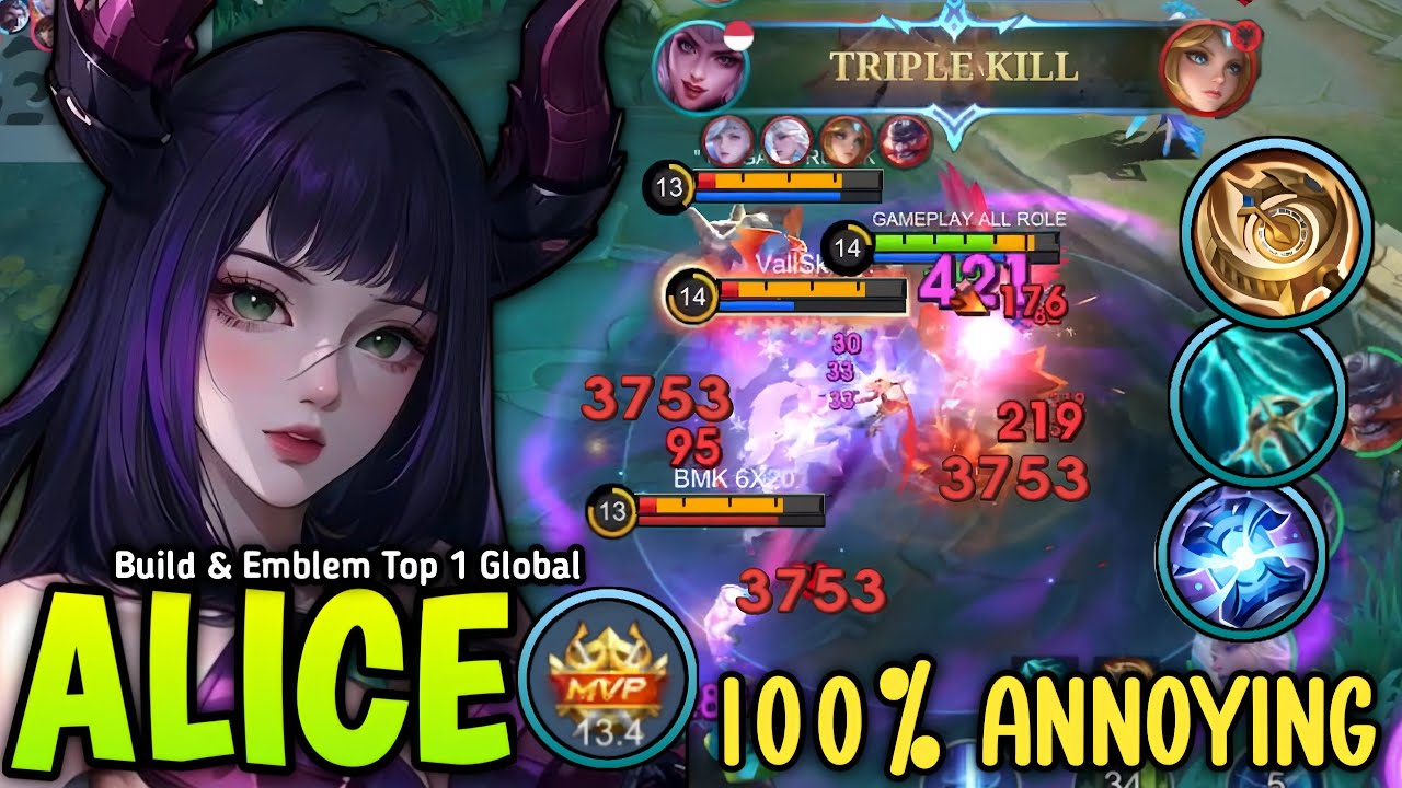 100% CAN'T MOVE!! ALICE NEW BRUTAL BUILD & EMBLEM FOR MID LANE MONSTER ...