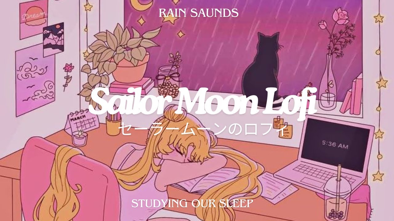 1 Hour of Relaxing Lofi Beats with Sailor Moon | Rain Sounds for ...