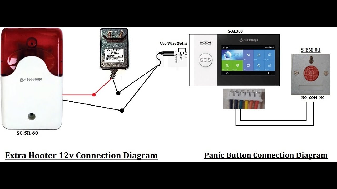 S AL380 connection with External hooter and Panic button - YouTube