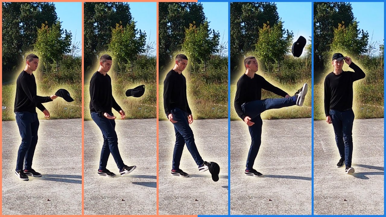 How to throw a hat to your foot then back to your head | Cap tricks ...