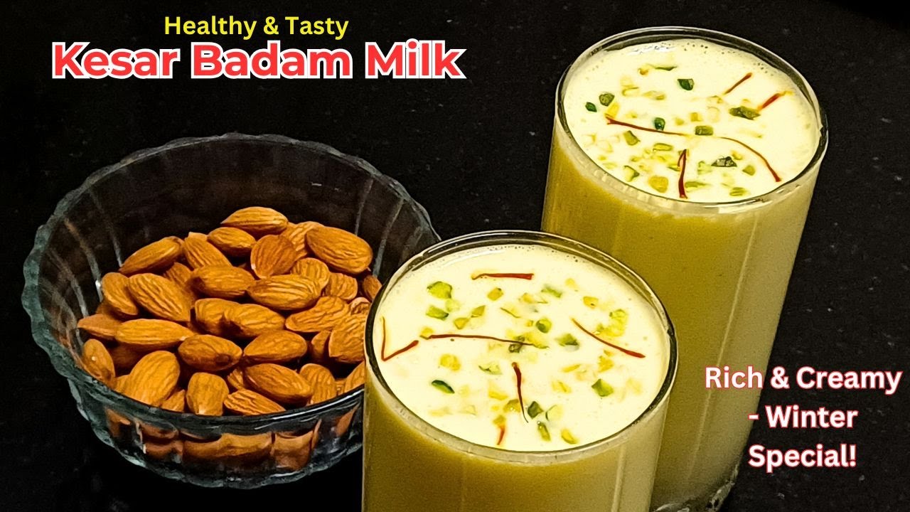 Badam Milk Recipe | Rich, Creamy, Saffron Almond Milk | Kesar Badam ...