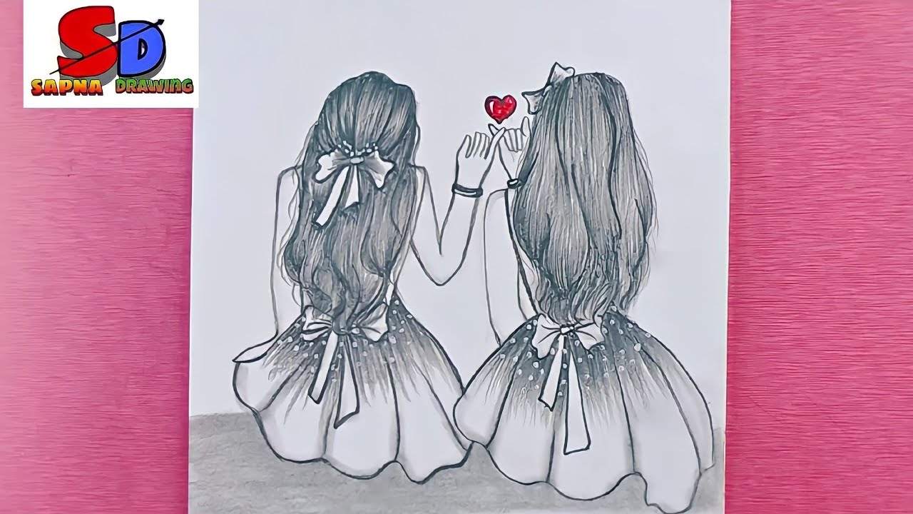 how to draw a girls best friends - Drawing easy | pencil drawing ...
