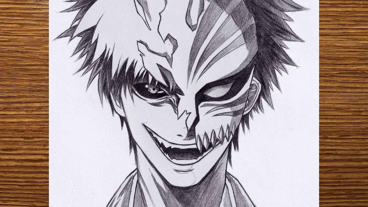 Sketch | how to draw Ichigo with half hollow | step by step | Bleach ...