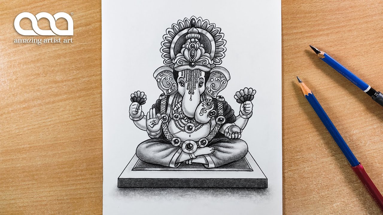 Ganpati Bappa Drawing 🙏🏼😍 | गणपतीचे चित्र 🎨 | How To Draw Lord Ganesha ...