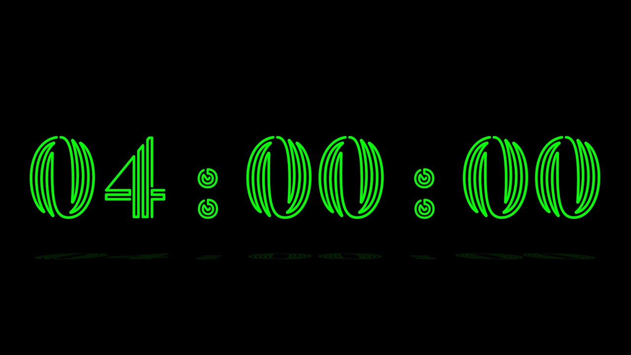4 Hours Countdown Timer with Alarm & Time Markers / Chapters - Neon ...