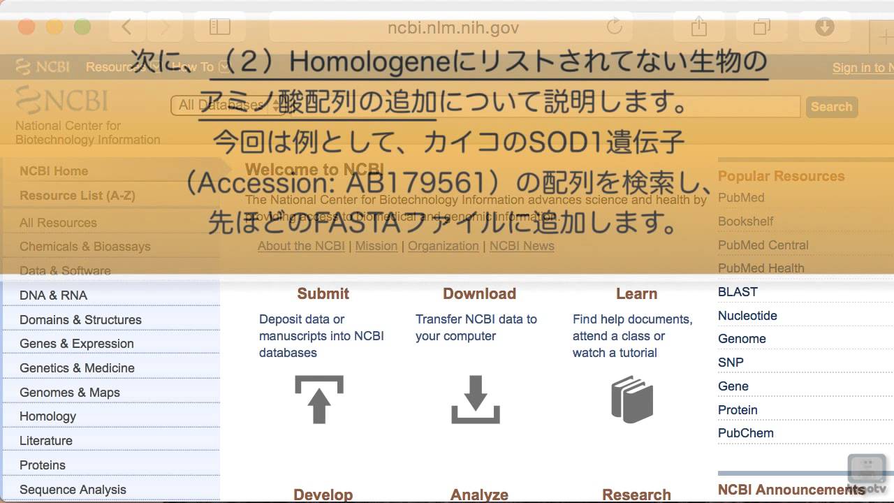 HomoloGeneを用いた相同な遺伝子の検索 - YouTube