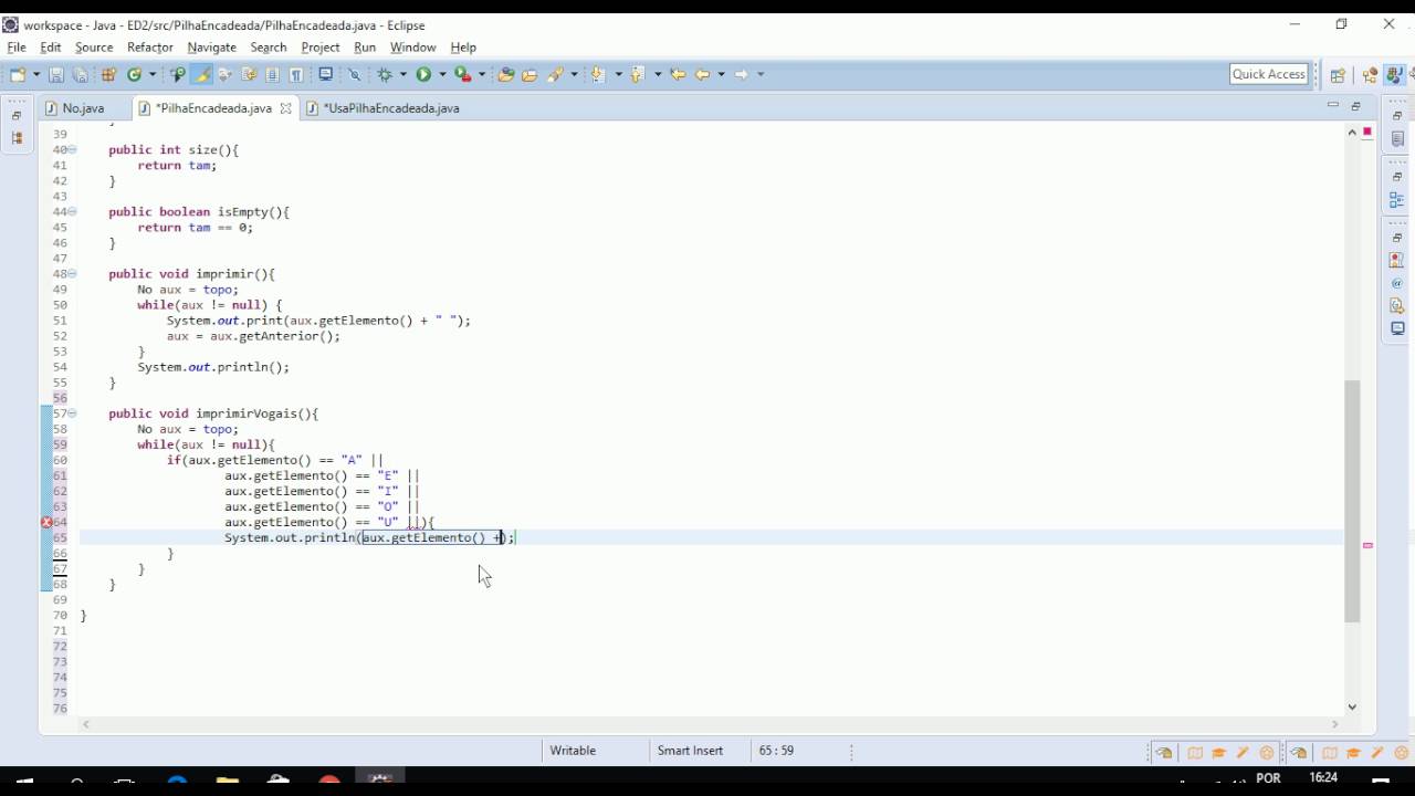 Pilha Encadeada em Java - Método de imprimir vogais - YouTube