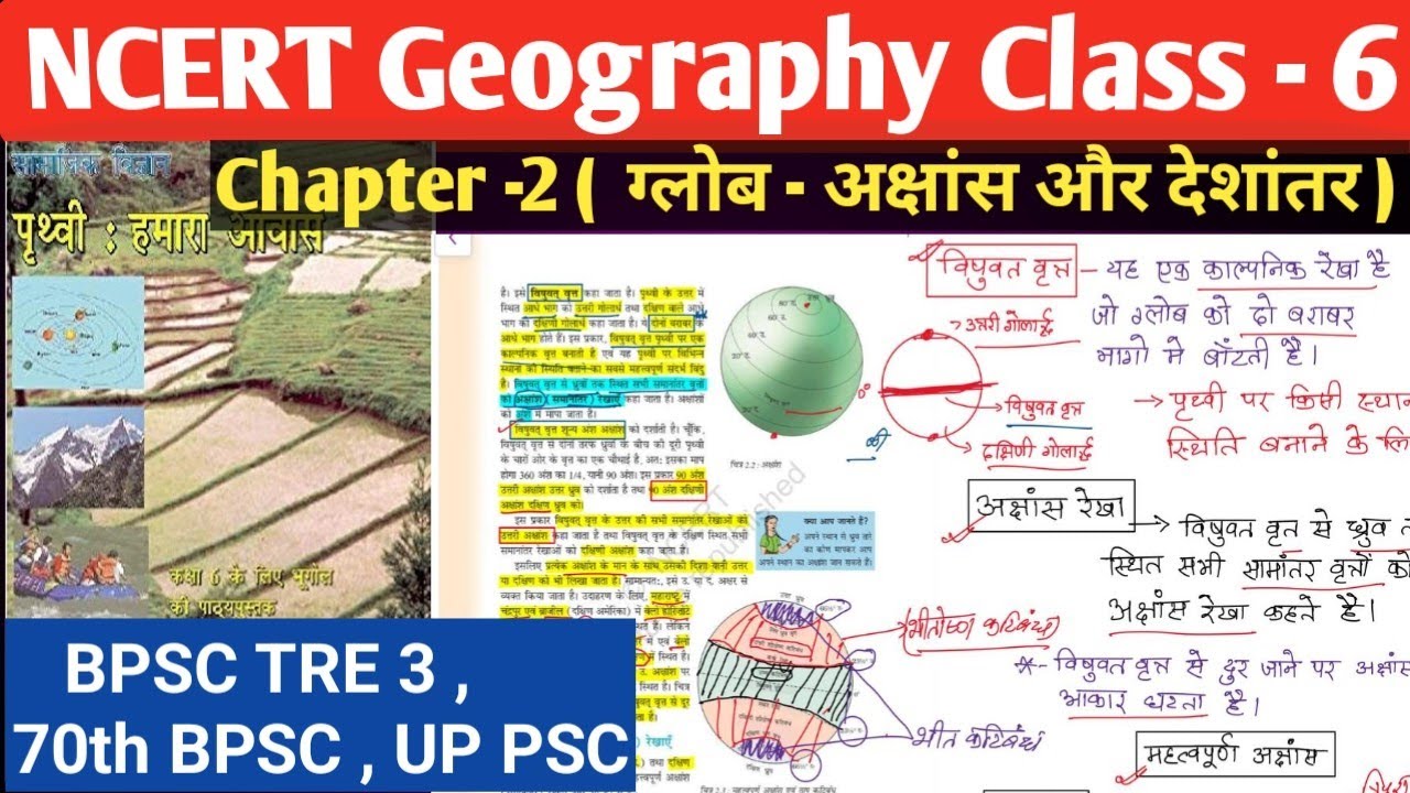 Ncert geography class 6 | chapter - 2 ( ग्लोब- अक्षांस और देशांतर ...